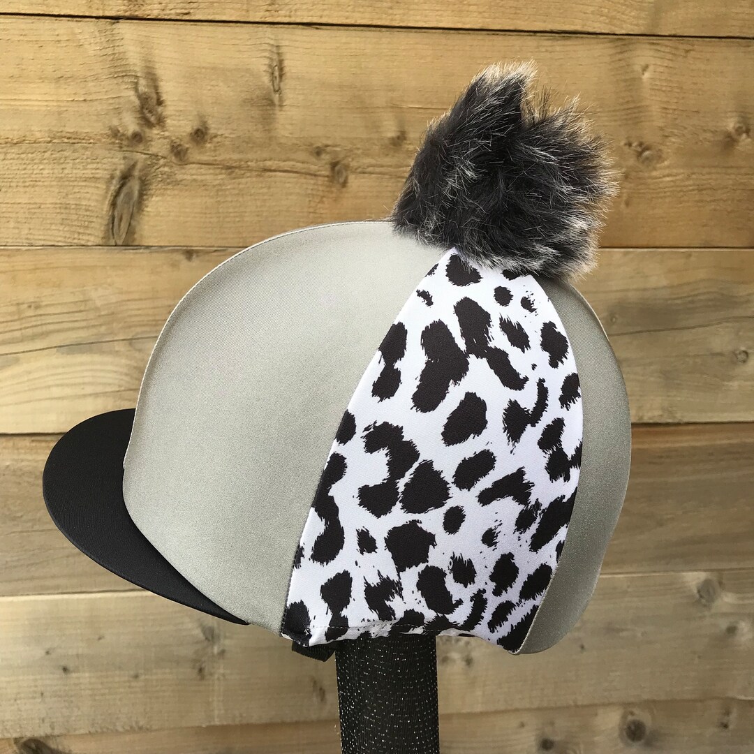 Horse Riding Hat Silk Dalmatian Animal Print Grey With Black Peak . - Etsy