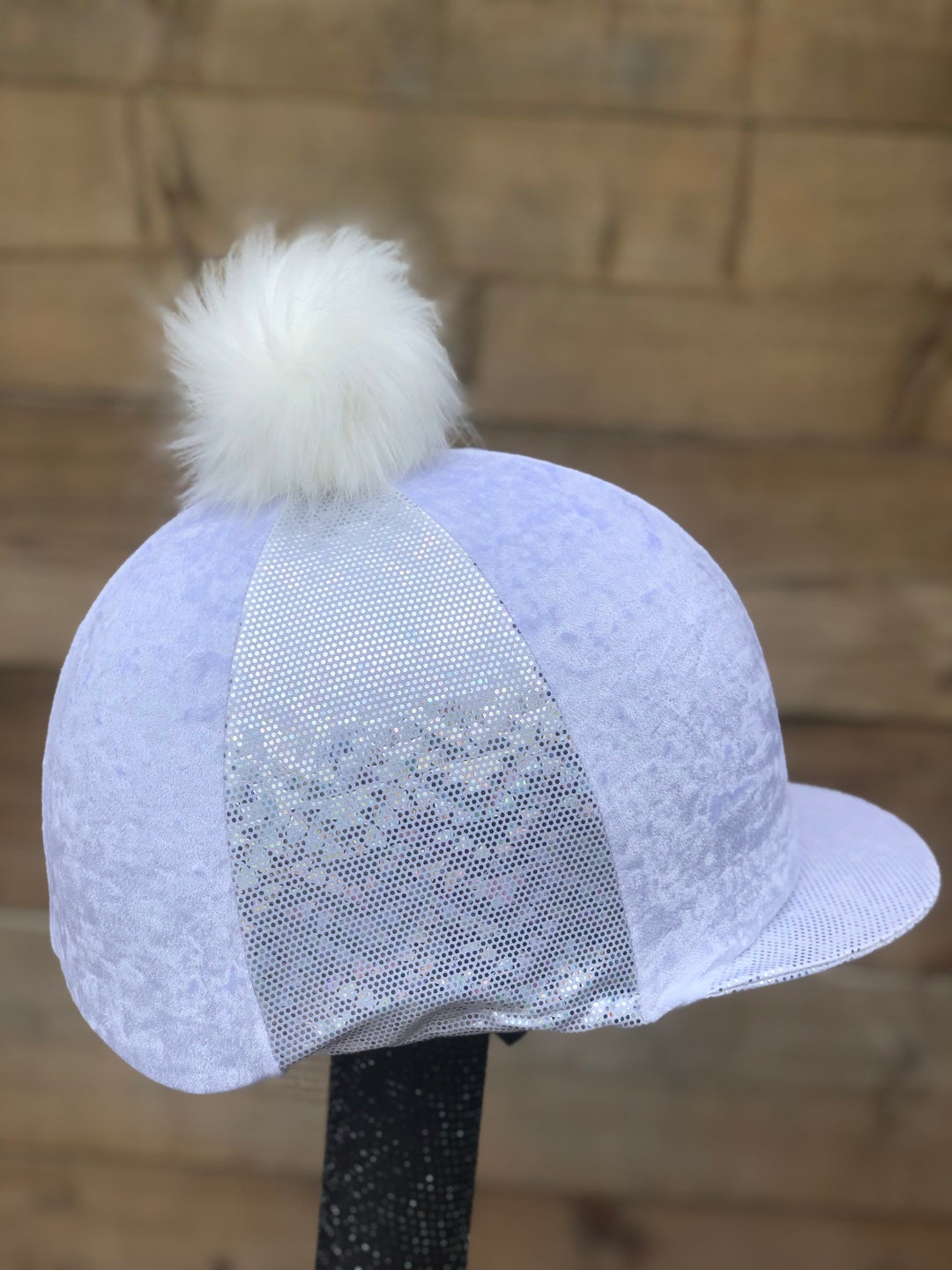 Horse Riding Hat Silk Cover White Sparkly Sides and Peak , White ...