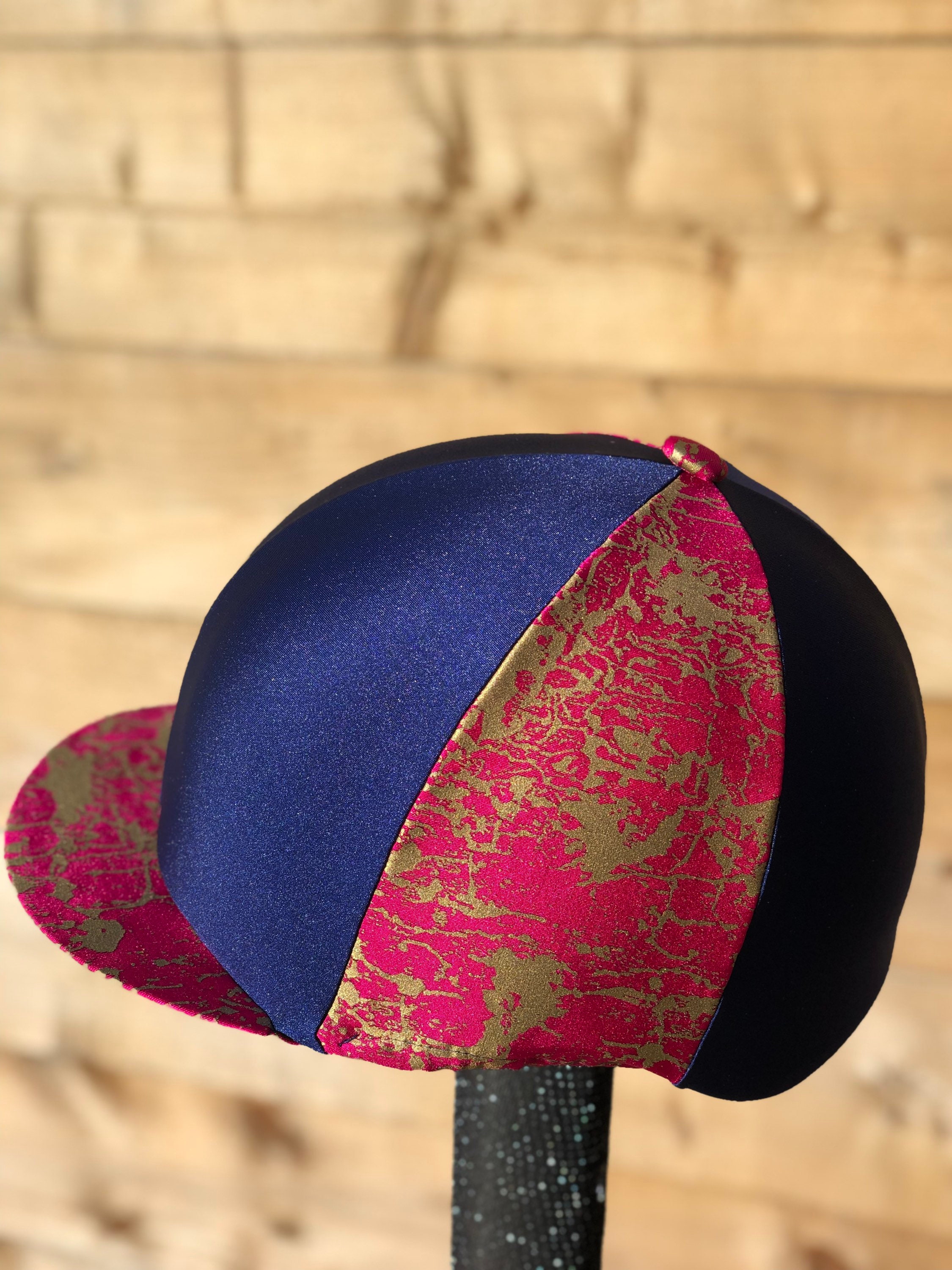 Horse Riding Hat Silk Cover Pink Craze Navy Blue Button or Pom - Etsy
