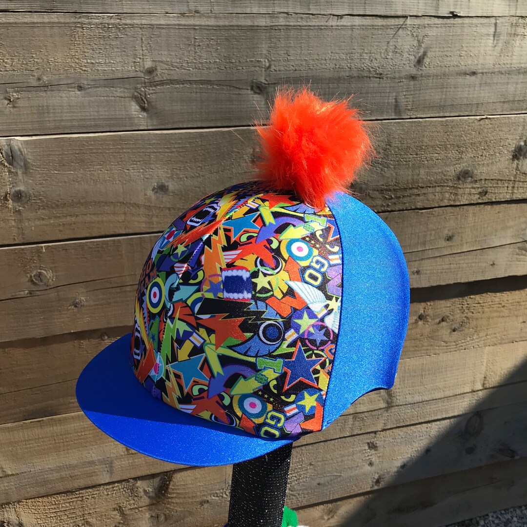 Horse Riding Hat Silk Blue Base and Peak Go Team Front . Skull Cap or ...
