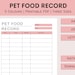 Pet Food Record | Printable Food Sensitivity Test | Cat Food Tracker ...