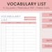 Vocabulary List Printable Literacy Worksheet Voca Card Language Study ...