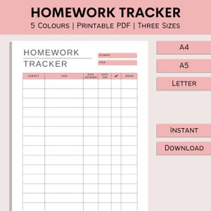 Homework Tracker Printable, Homeschool Teacher Checklist, Assignment ...