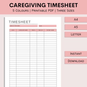 Caregiver Employee Timesheet | Health Care Hours Worked | Home Health ...