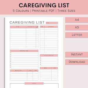 Caregiving List | Printable Daily List | Daily Checklist | Homecare Log ...