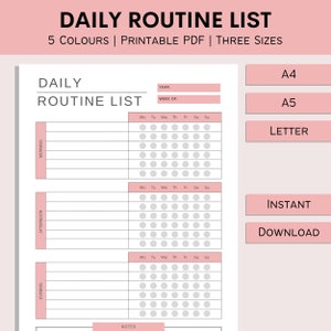 Daily Routine List | Printable Habit Tracker | Morning Checklist ...