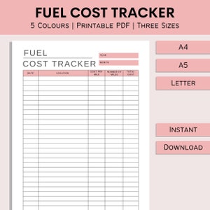 Fuel Cost Tracker | Fuel Expense Log | Mileage Tracker | Printable Cost ...