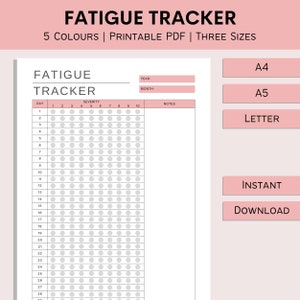 Fatigue Tracker Printable Monthly Health Journal Fatigue Severity Log ...