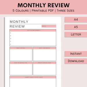 Monthly Review | Printable Monthly Evaluation | Reflection Tracker ...