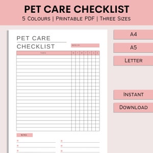 Pet Care Checklist | Daily Care for Animals | Printable Weekly Tracker ...