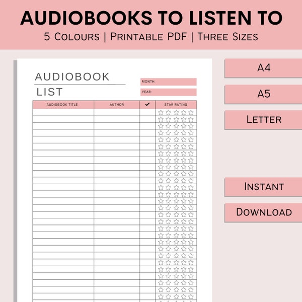 Audio Book Tracker Template - Etsy