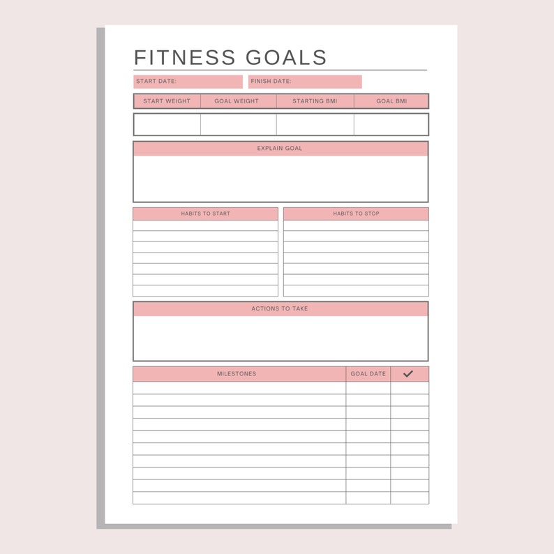 Fitness Goals Printable Planner | Weight Loss Binder | Fitness Journal ...