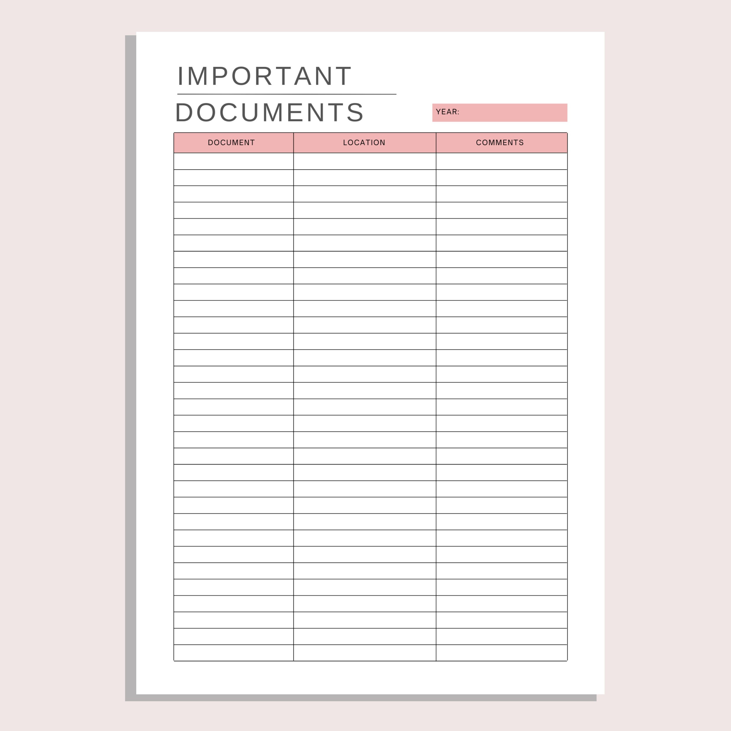 Document Location List | Home Document Organizer | Household Family ...