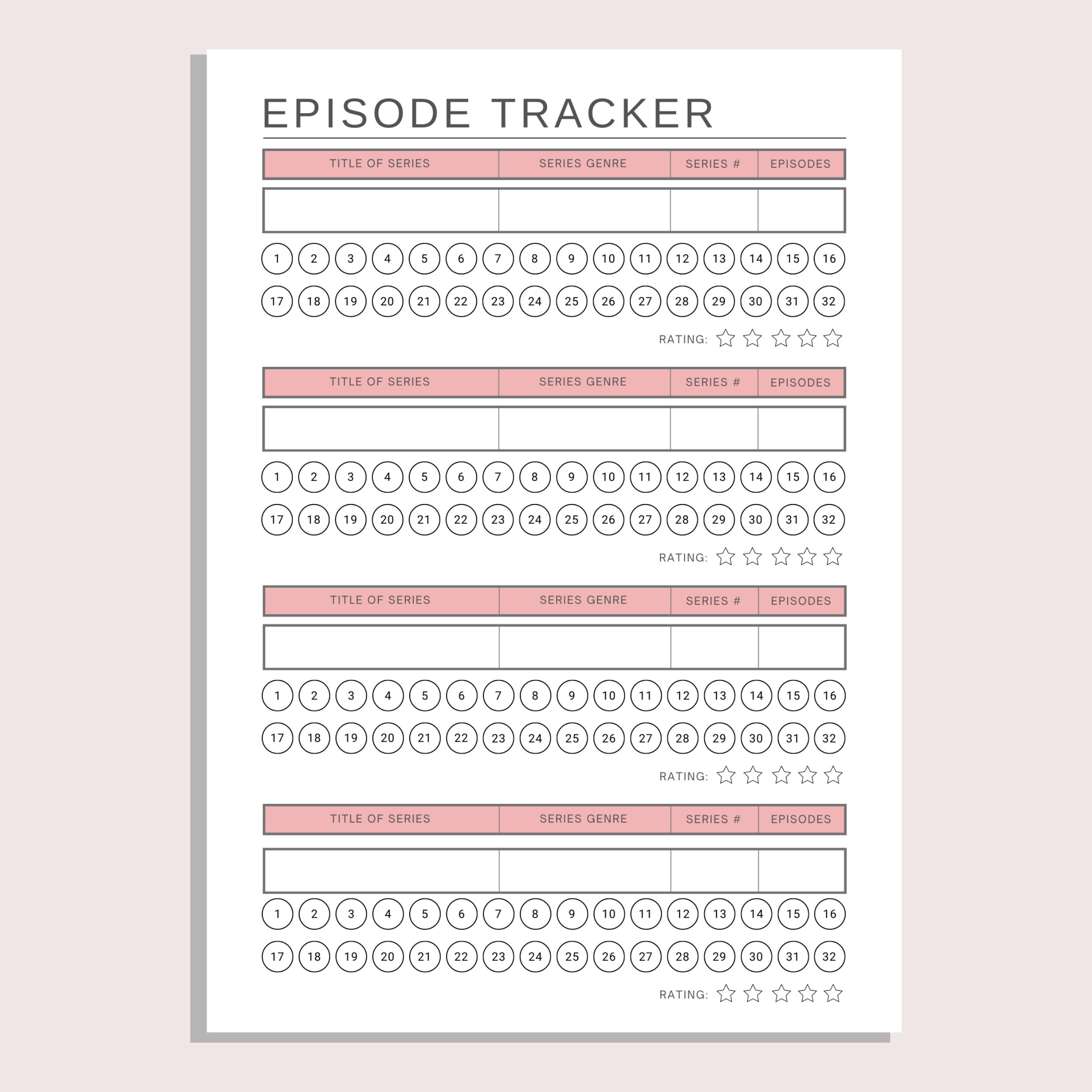 TV Series Episode Tracker | Television Journal Log | Tv Show Tracker ...