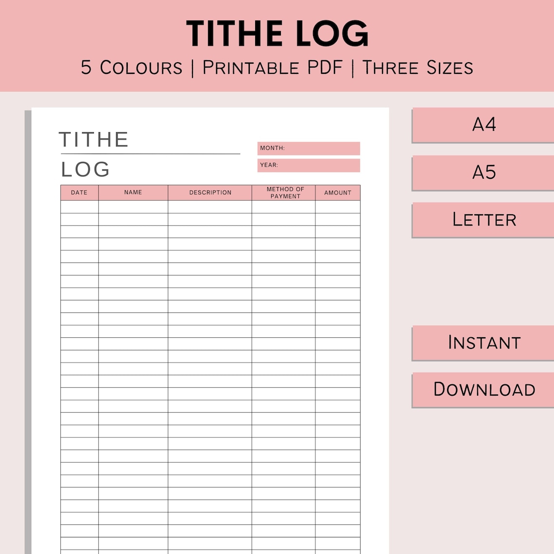 Tithe Log | Printable Tithing Record | Church Giving Log | Financial ...