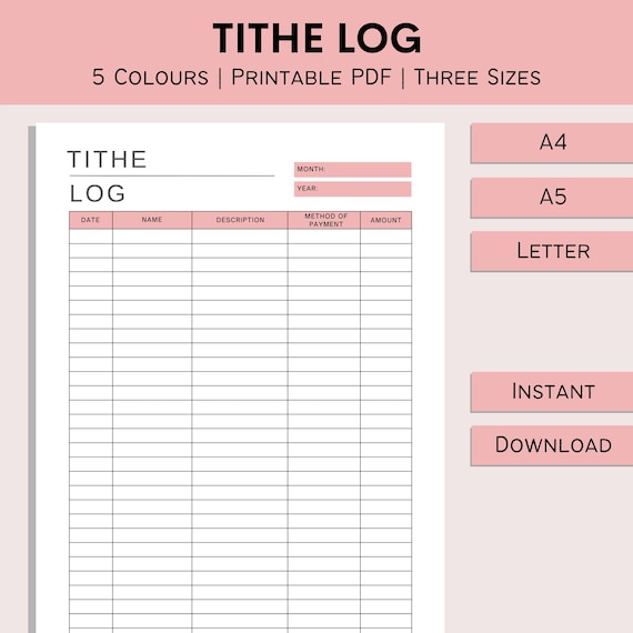 Tithe Log Printable Tithing Record Church Giving Log - Etsy UK