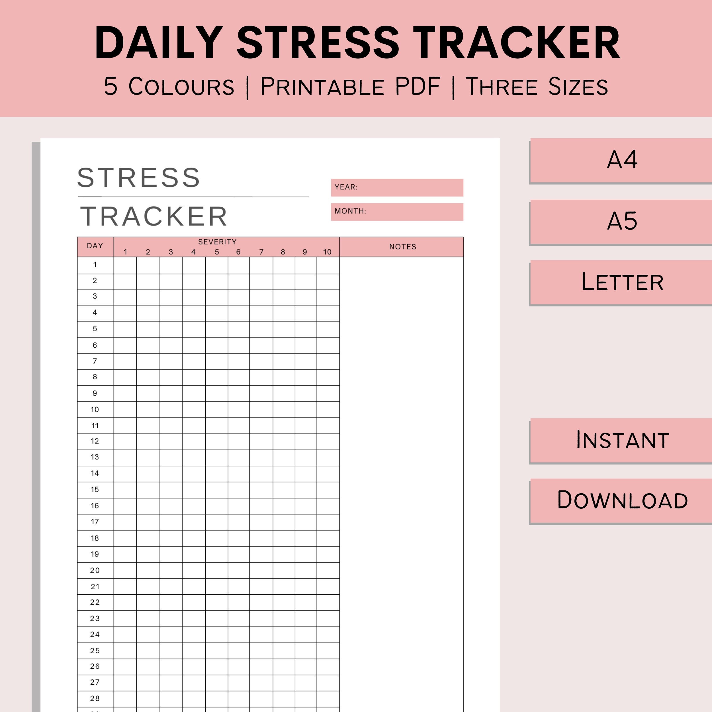 Stress Tracker Printable | Wellness Planner | Mental Health Care ...