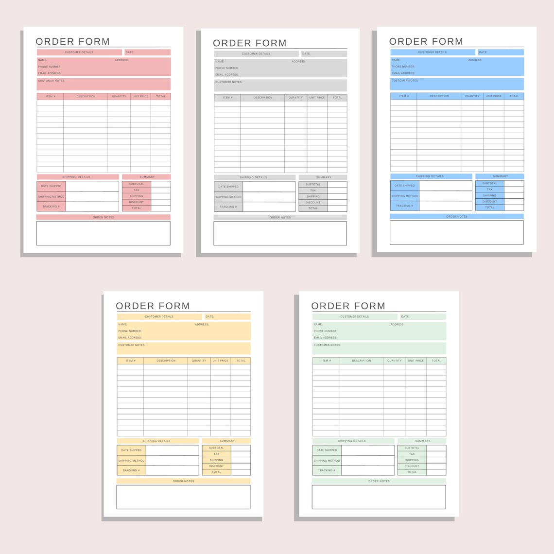 Small Business Order Form | Printable Order Tracker | Purchase Order ...