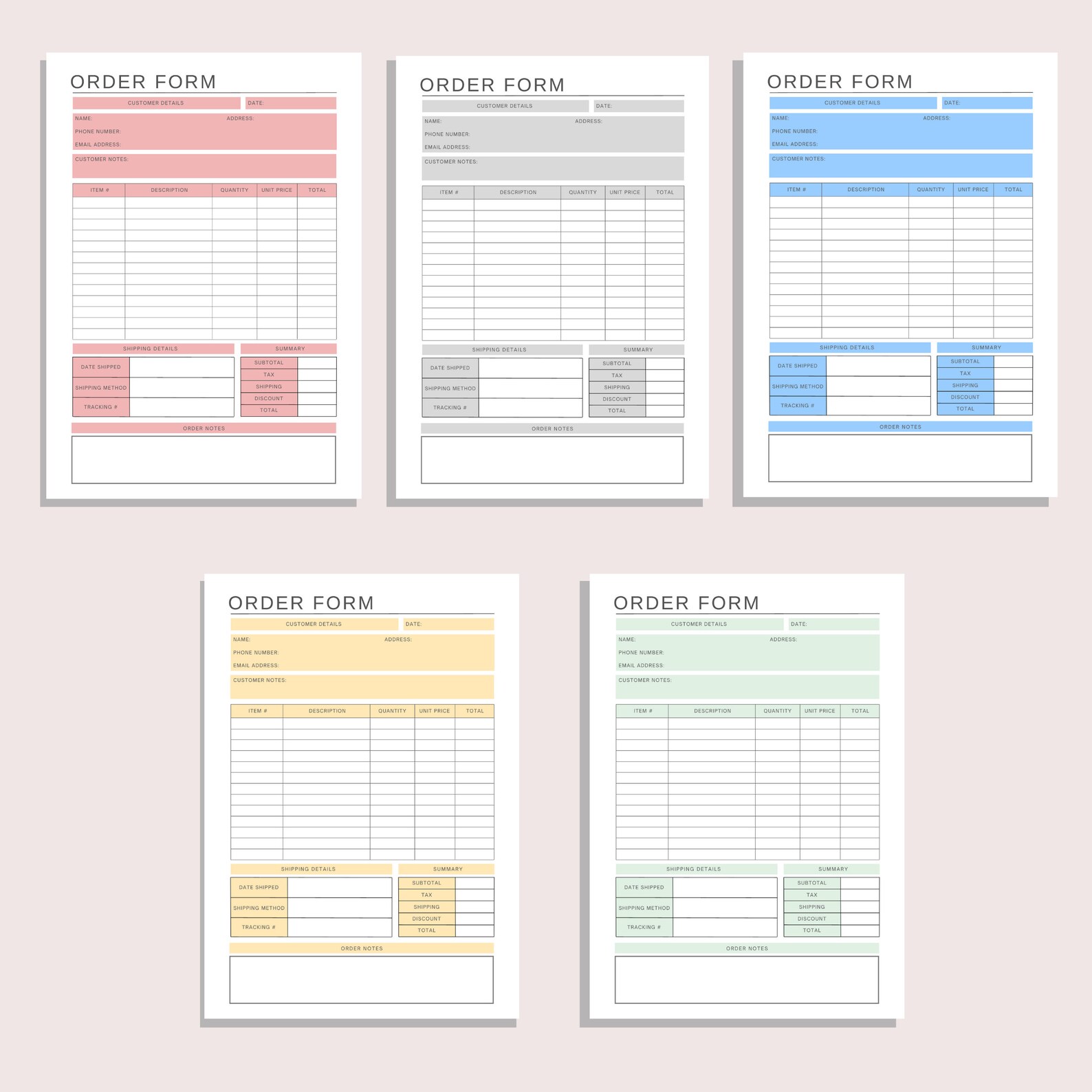 Small Business Order Form | Printable Order Tracker | Purchase Order ...