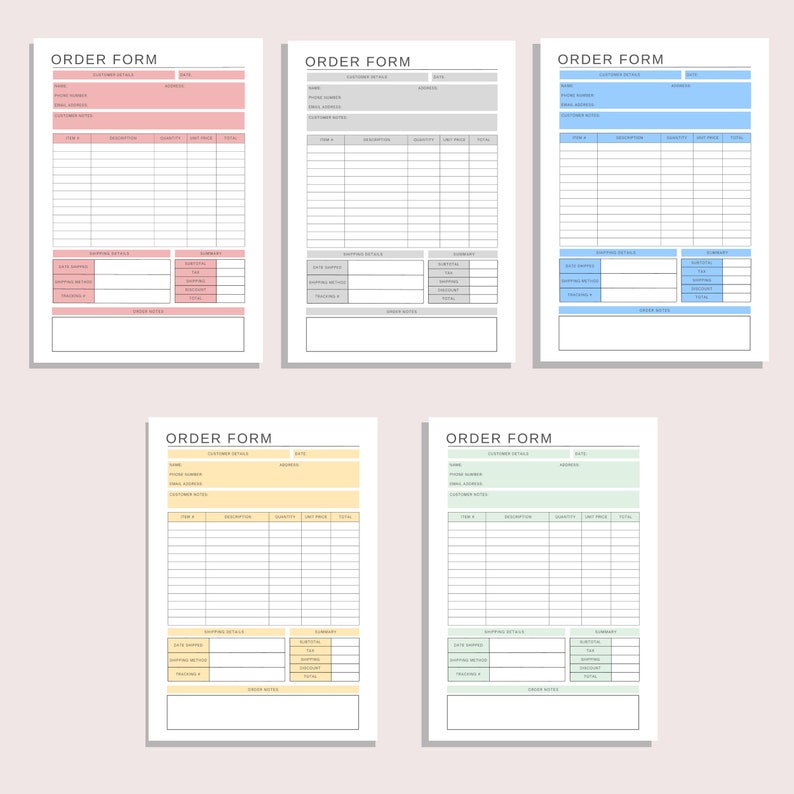Small Business Order Form | Printable Order Tracker | Purchase Order ...