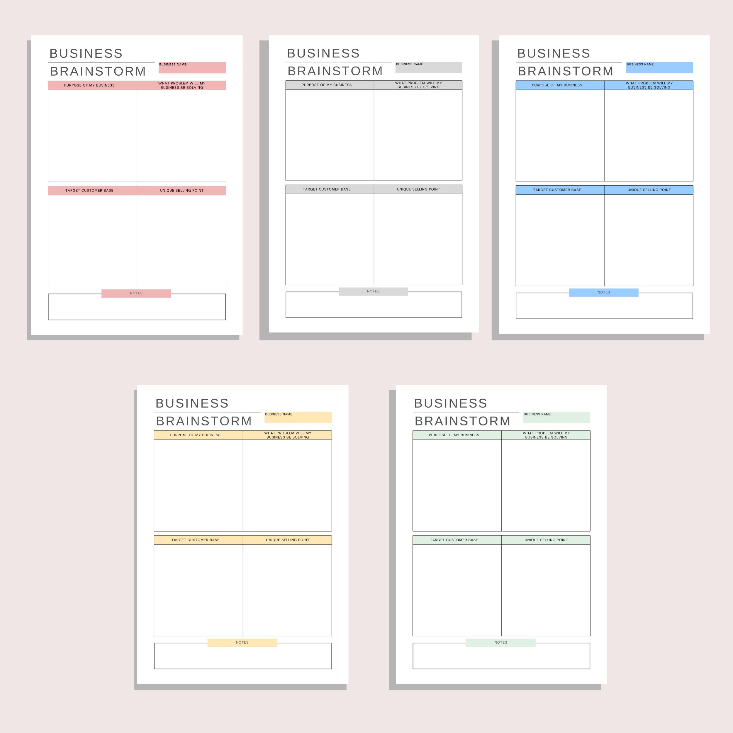 Business Brainstorm Sheet | Small Business Planner | Start up Overview ...