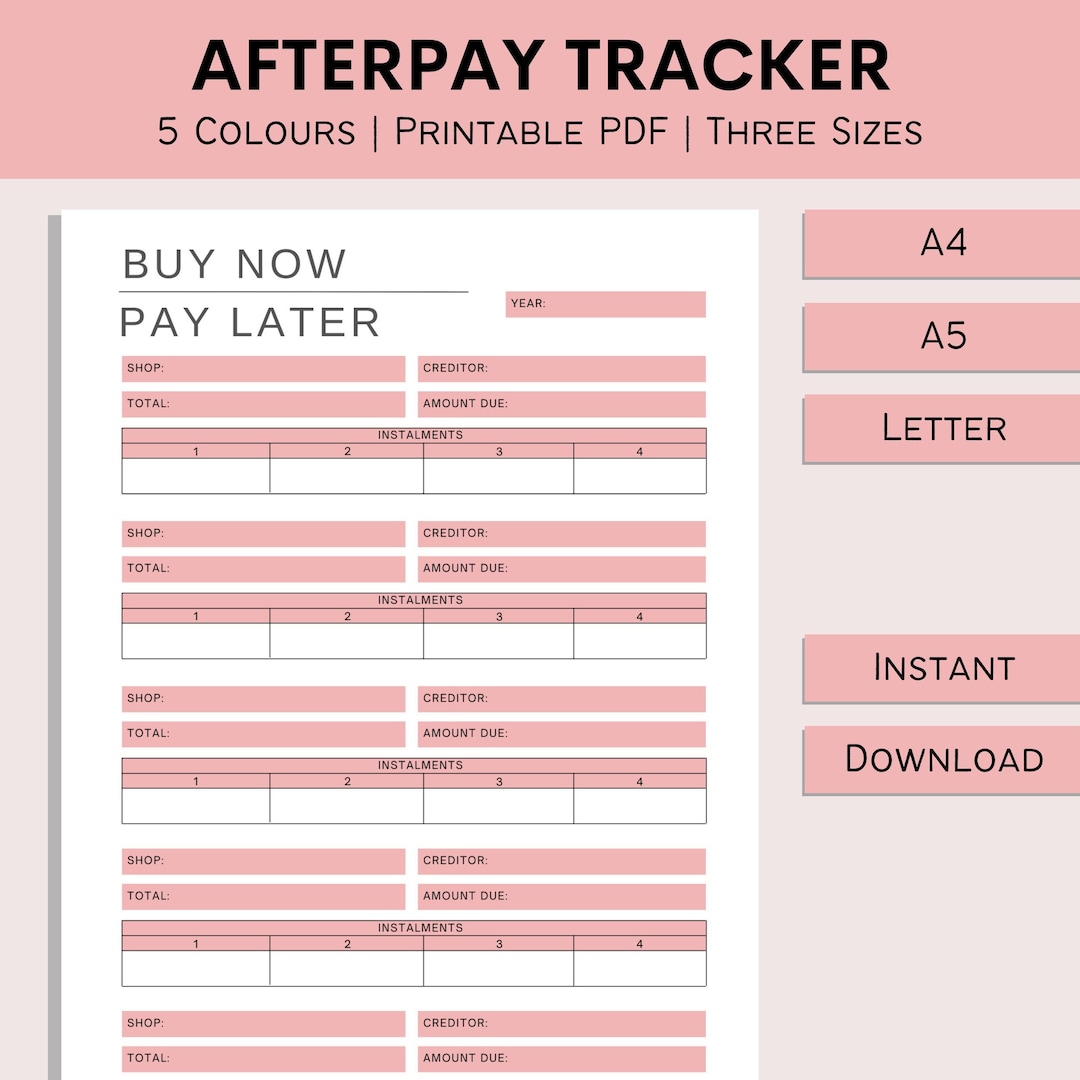 Buy Now Pay Later Tracker | Afterpay Finance Planner | Budget Planner ...