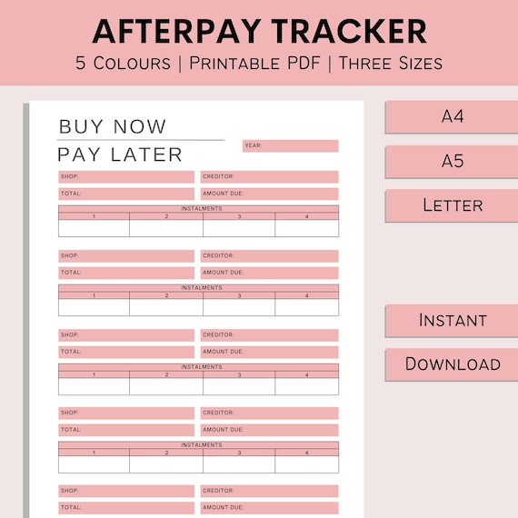 Buy Now Pay Later Tracker Afterpay Finance Planner Budget - Etsy