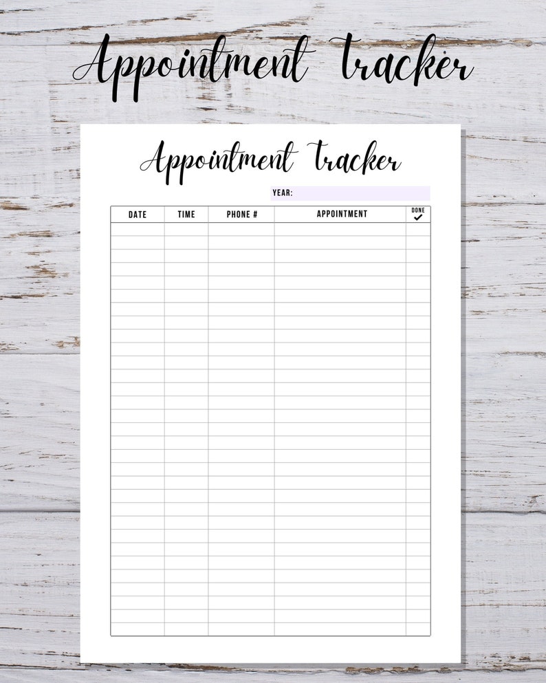 Appointment Tracker Appointment Organiser Log Printable | Etsy
