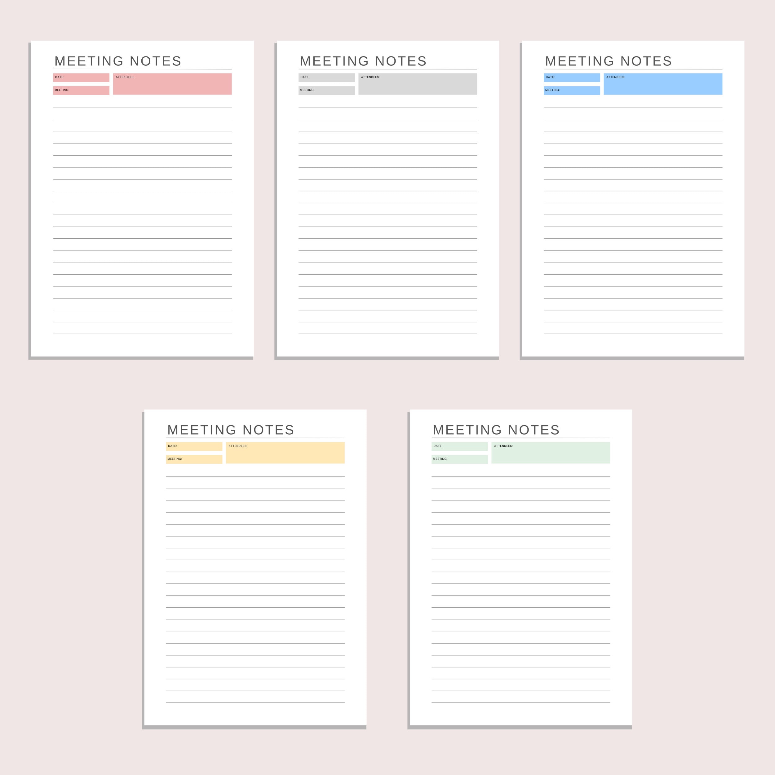 Meeting Notes, Printable Note Paper, Student Note Taking, Conference ...