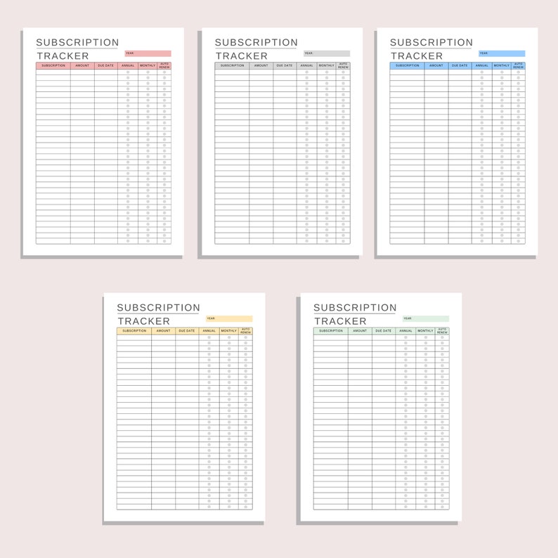 Subscription Tracker | Printable Expense Tracker | Subscription Log ...
