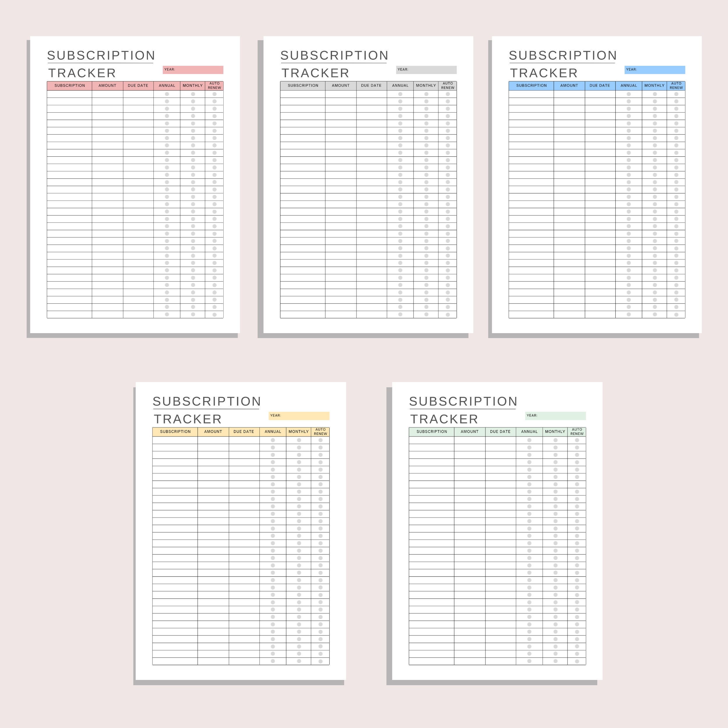 Subscription Tracker | Printable Expense Tracker | Subscription Log ...
