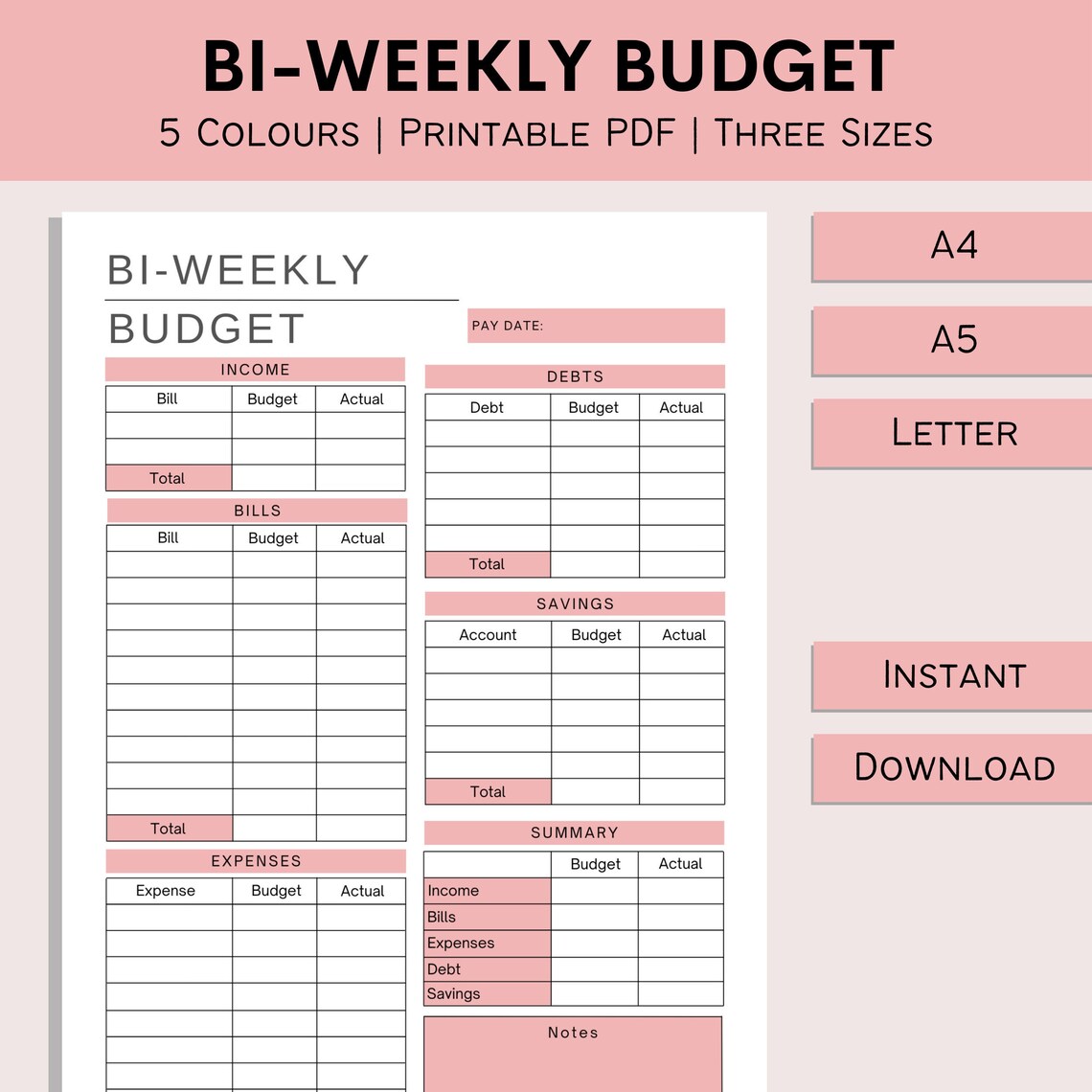 Bi-weekly Budget Planner Paycheck Budget Printable Money - Etsy
