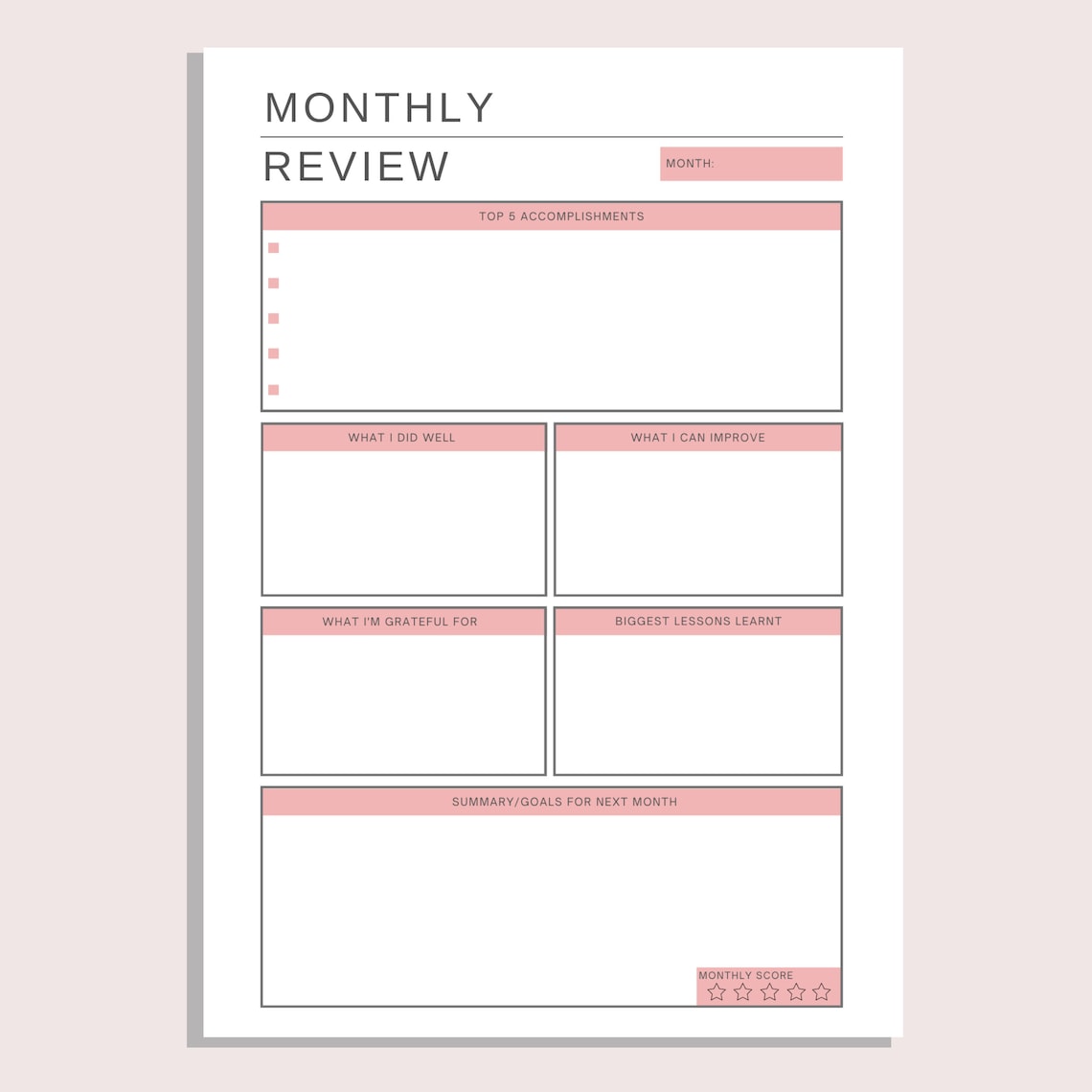 Monthly Review | Printable Monthly Evaluation | Reflection Tracker ...