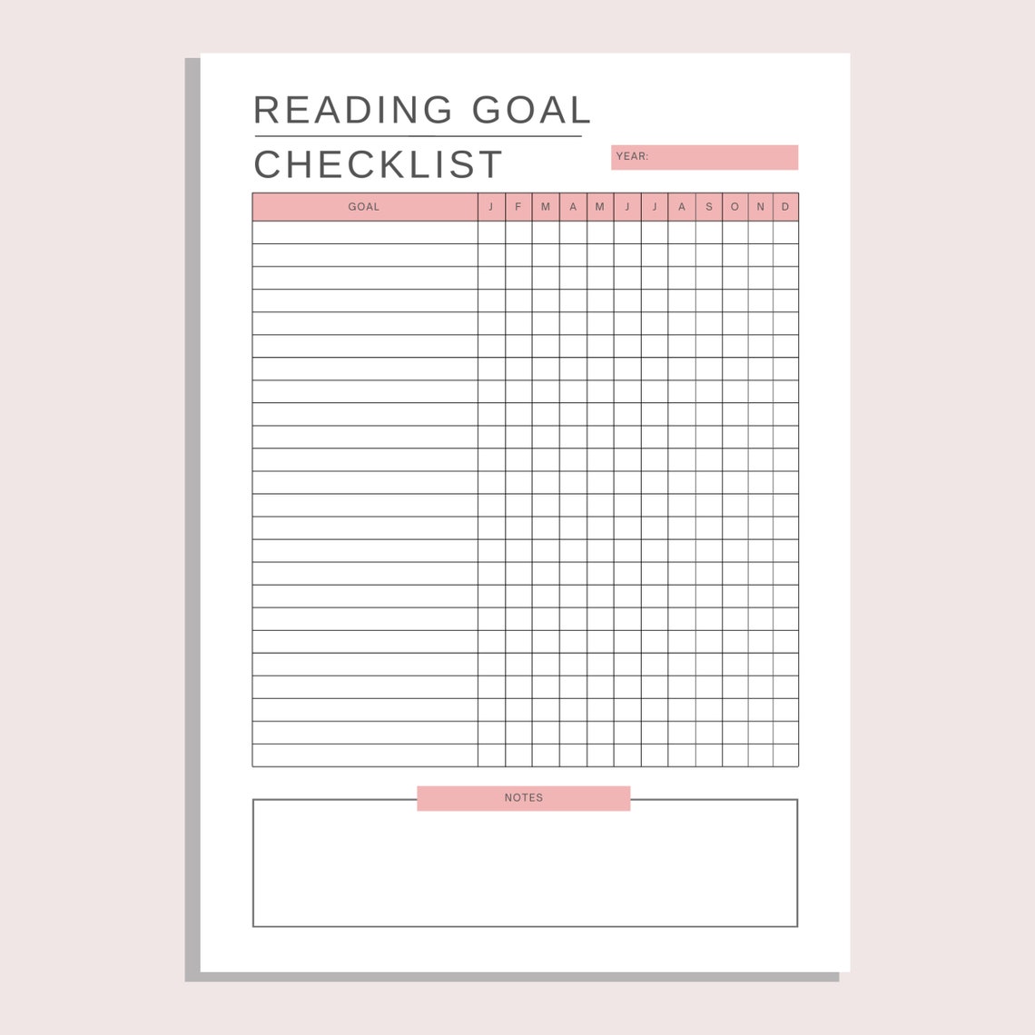 Reading Goal Checklist | Printable Reading Planner | Books to Read ...