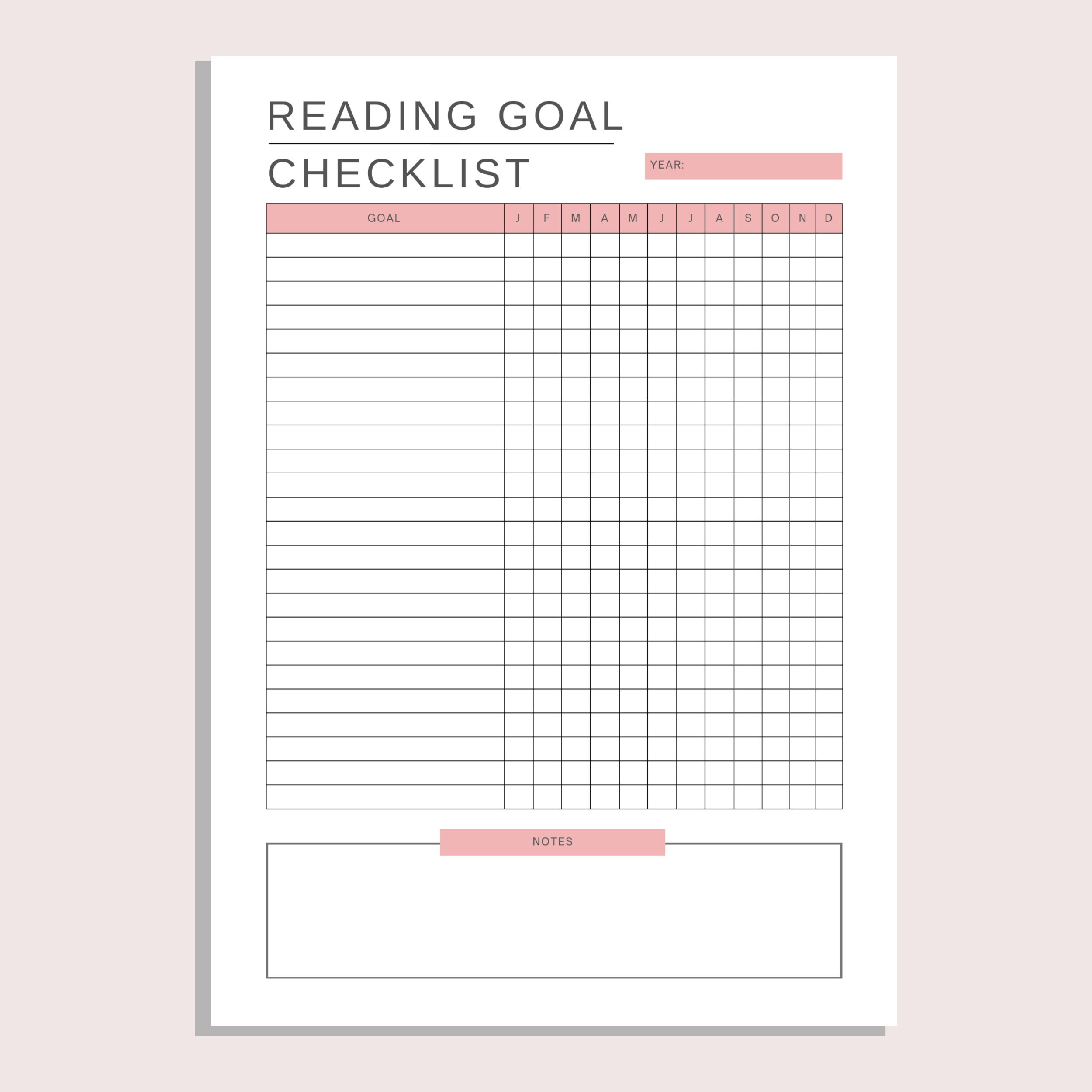 Reading Goal Checklist | Printable Reading Planner | Books to Read ...