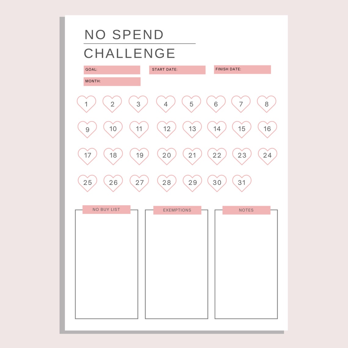No Spend Month Challenge | Printable Budget Planner | Monthly Finance ...