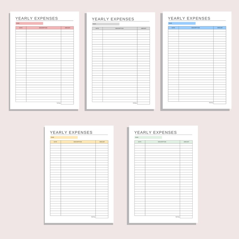 Yearly Expenses Tracker | Printable Spending Log | Transaction Record ...
