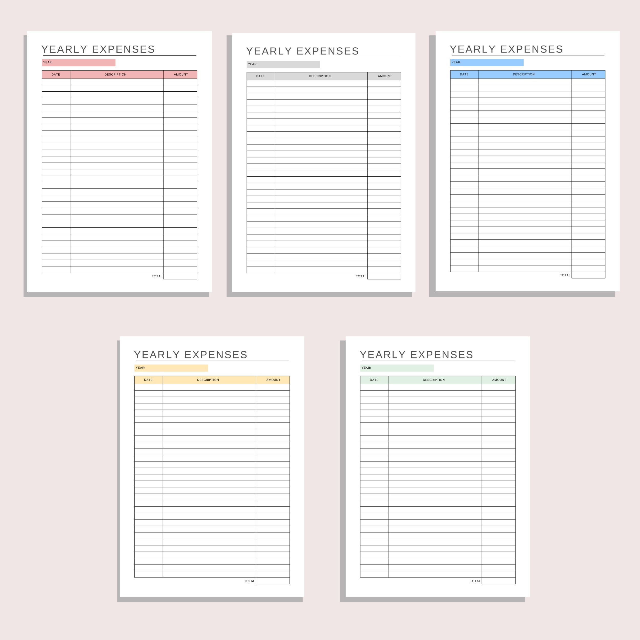 Yearly Expenses Tracker | Printable Spending Log | Transaction Record ...