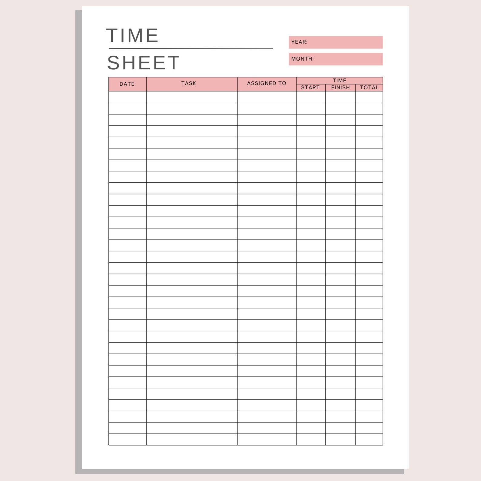 Time Log Sheet | Timesheet Tracker | Printable Task Log | Work Schedule ...