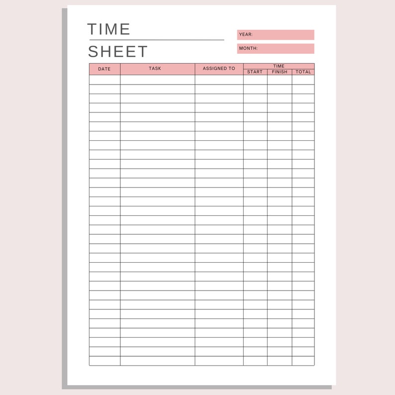 Time Log Sheet | Timesheet Tracker | Printable Task Log | Work Schedule ...