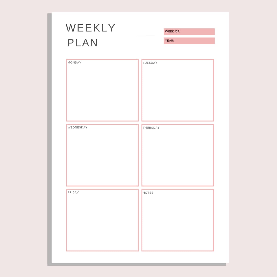Five Day Weekly Plan | Printable Desk Organizer | Student Plan | Weekly ...
