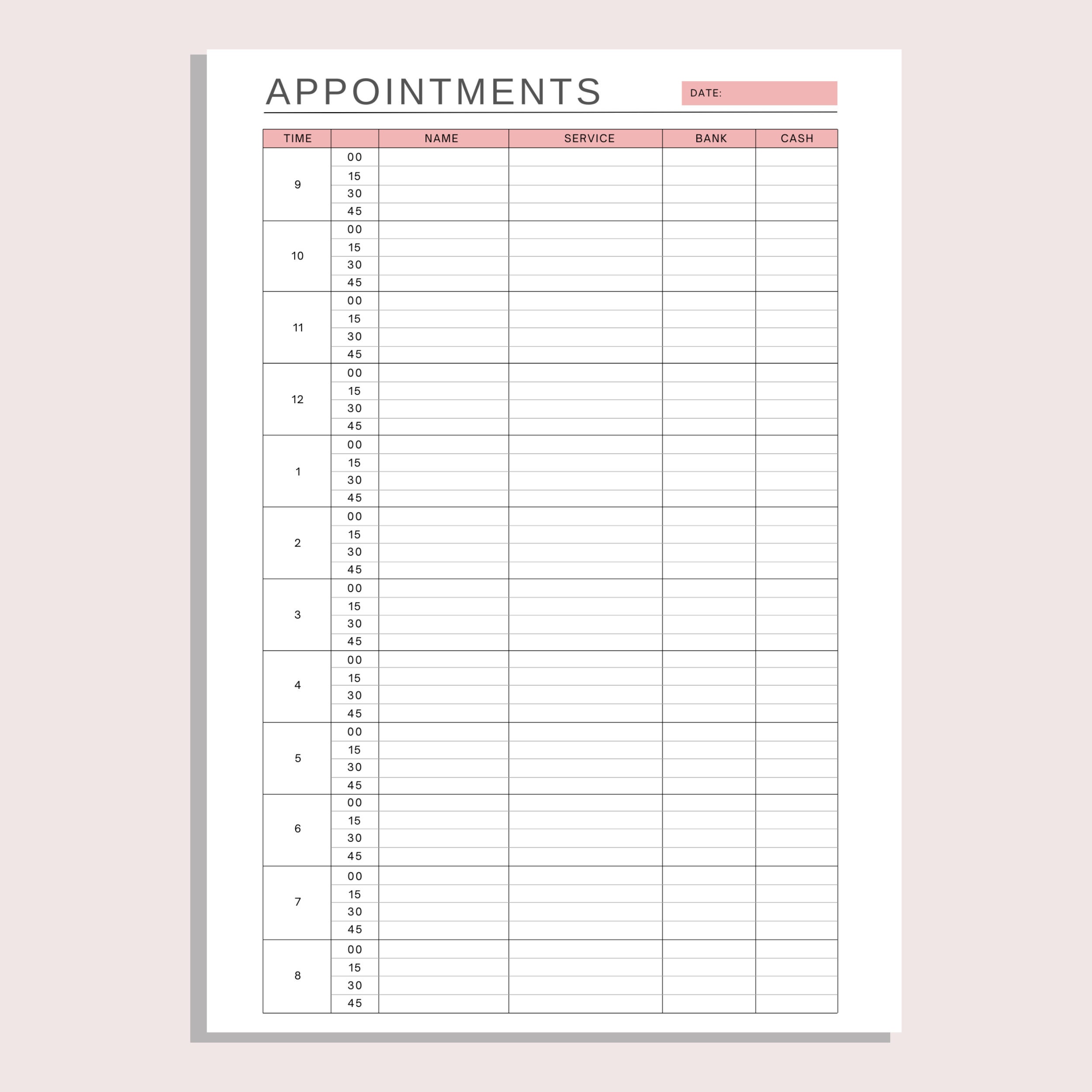15 Minute Interval Appointment Book | Printable Appointment Tracker ...