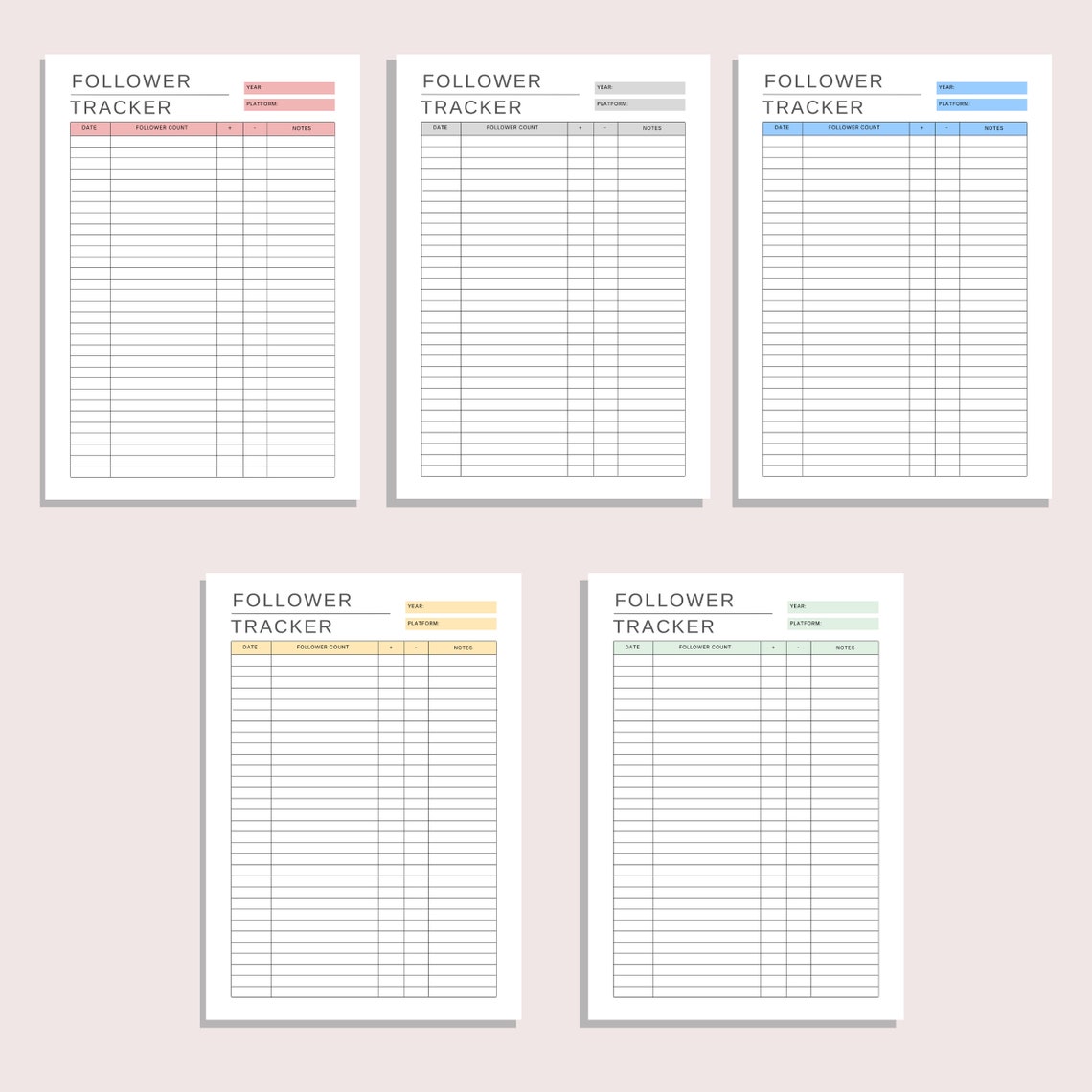 Follower Tracker Printable Follower Log Social Media Tracker Social ...