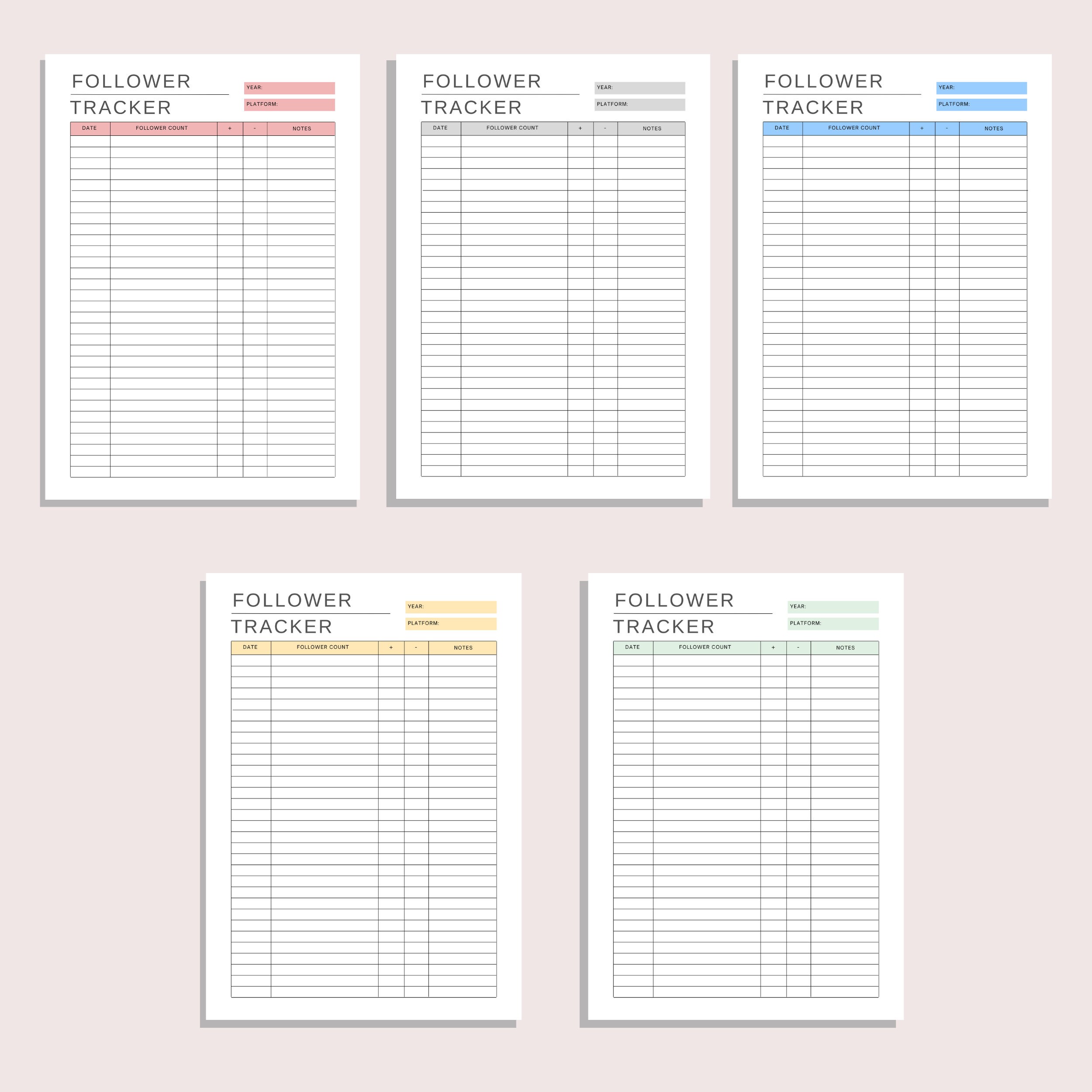 Follower Tracker | Printable Follower Log | Social Media Tracker ...