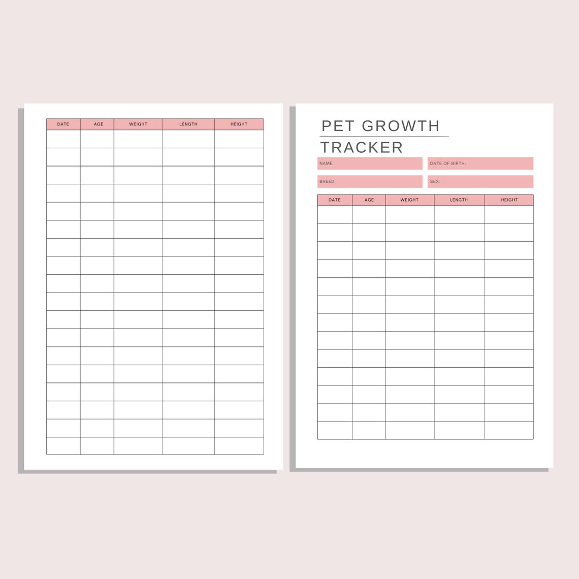 Pet Growth Tracker, Dog Weight Chart, Cat Growth Track, Pet Measurement ...