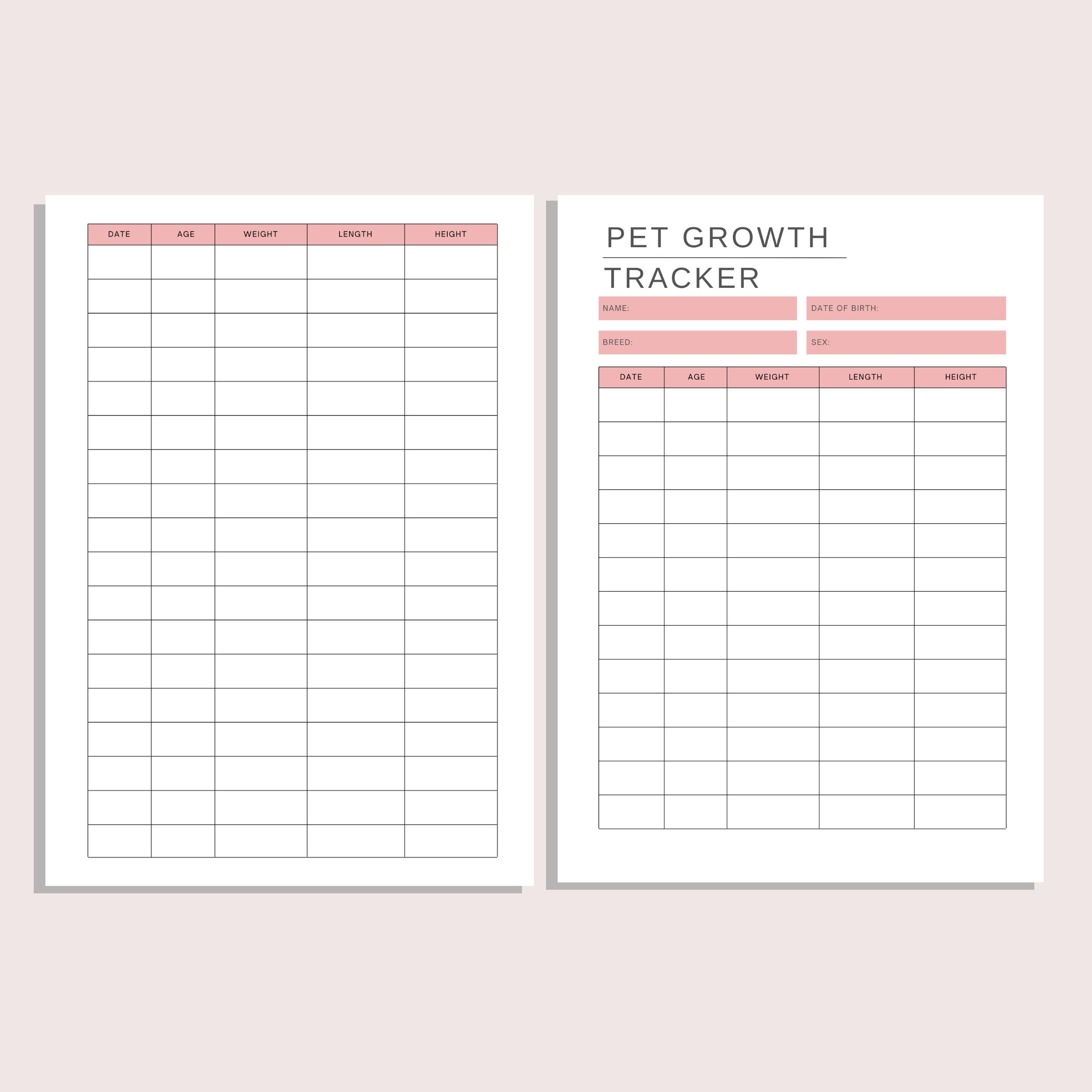 Pet Growth Tracker, Dog Weight Chart, Cat Growth Track, Pet Measurement ...