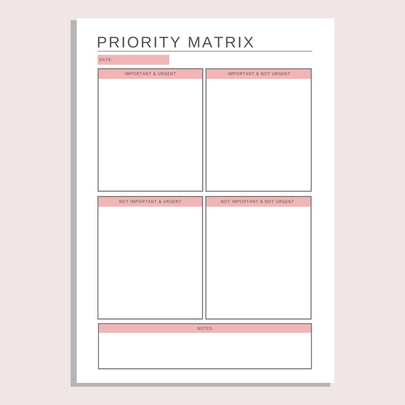 Priority Matrix Printable | Daily Task Planner | Eisenhower Matrix ...