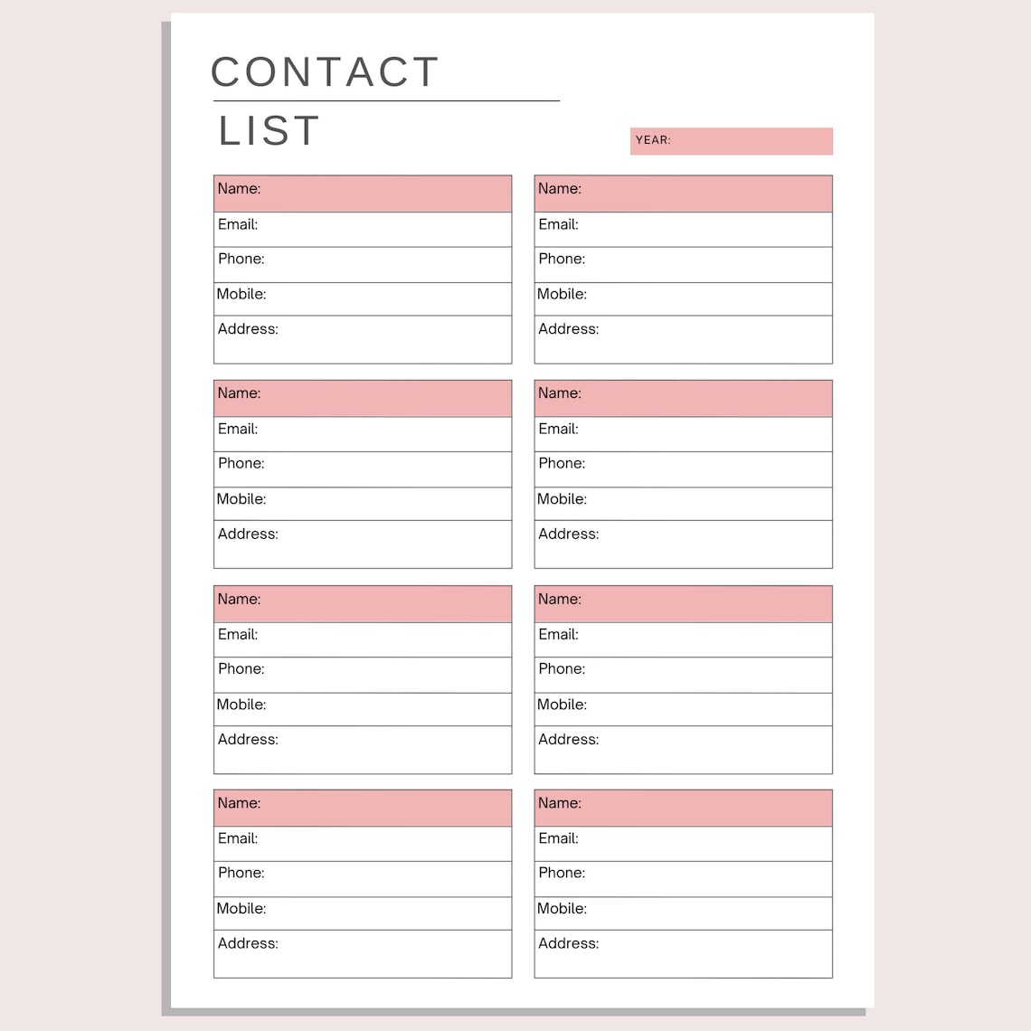 Contact List | Printable Address Book | Print at Home Contacts ...