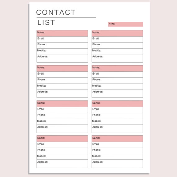Plantillas De Listas De Contactos Para Imprimir Gratis