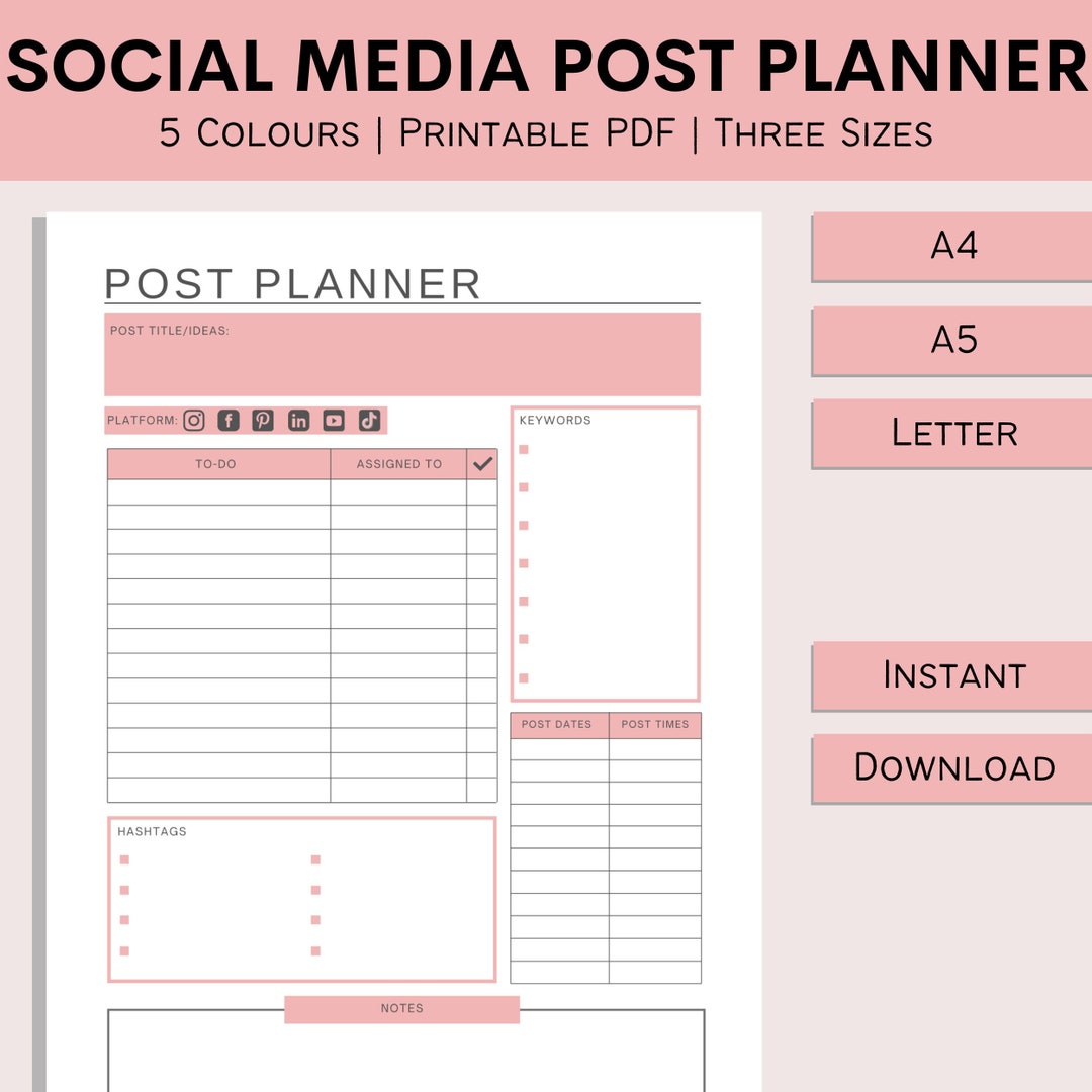 Social Media Post Planner | Social Media Planner | Weekly Content ...